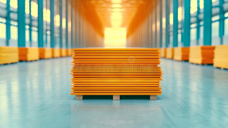 A Stack of Orange Boxes Sitting on a Pallet in a Warehouse Stock Photo ...