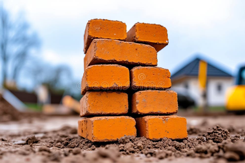A Stack of Orange Bricks Sitting on Top of a Pile of Dirt Stock Photo ...