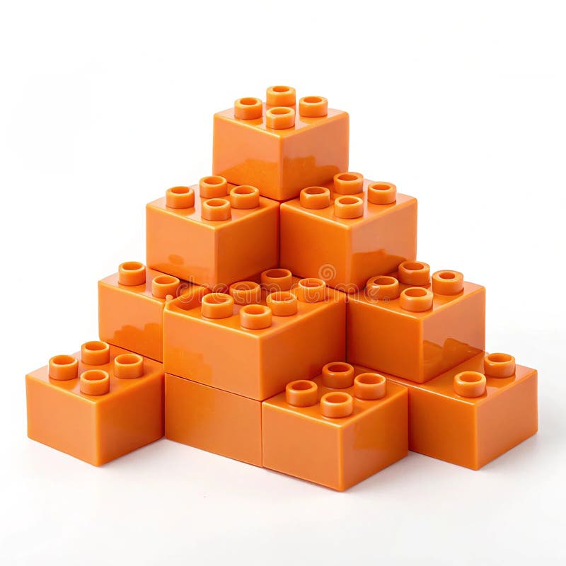 Stack of Orange Building Blocks on White Background Lego Construction ...