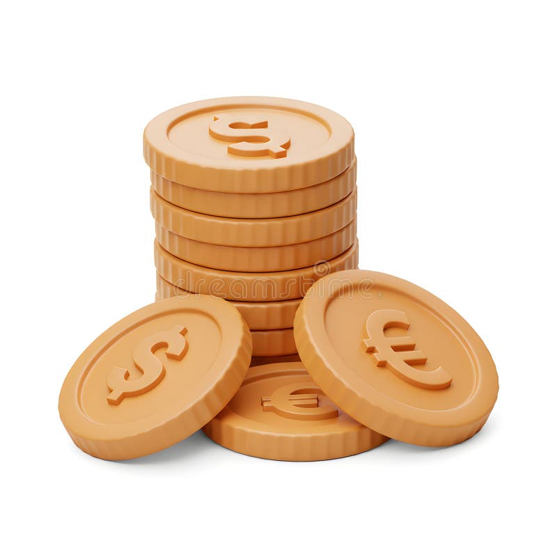 Stack of Orange 3D Coins Featuring US Dollar and Euro Symbols, Wealth ...