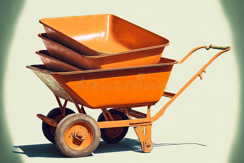 Stack of Orange Four Wheelbarrow for Working in Garden Stock ...