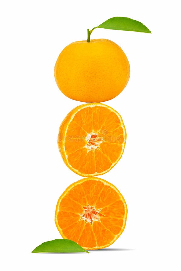 Stack of Orange Fruits Whole and Half on White Background Stock Photo ...