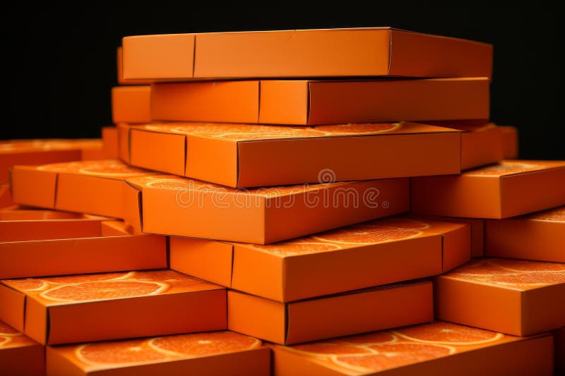 Stack Orange Pizza Boxes Carton. Generate Ai Stock Photo - Image of ...