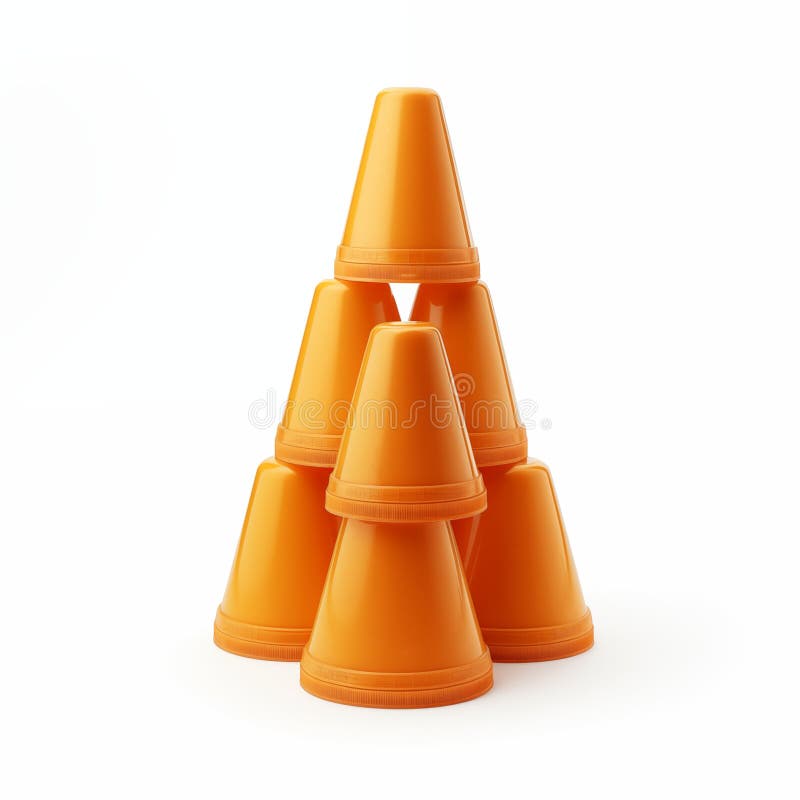 Stack of Orange Plastic Traffic Cones Arranged in Pyramid Shape Stock ...