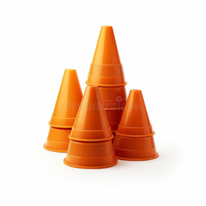Stack of Orange Plastic Traffic Cones Isolated on White Background ...