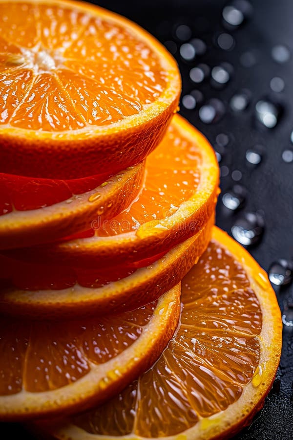 Stack of Orange Slices with Water Droplets on Them. Generative AI Stock ...