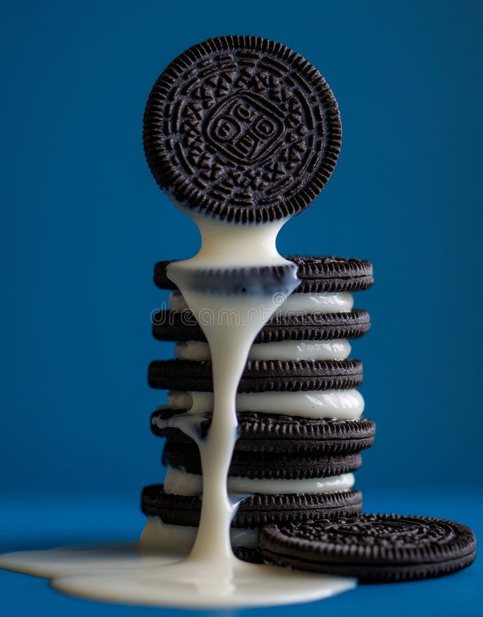 A Stack of Oreos with Milk Splashing Against a Blue Backdrop. Stock ...