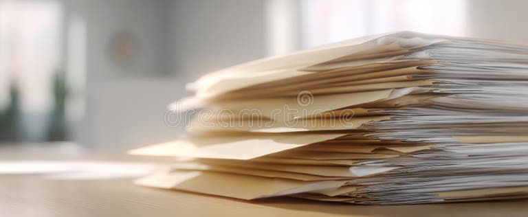 The Stack of Organized Documents in a Bright Office Workspace..AI ...