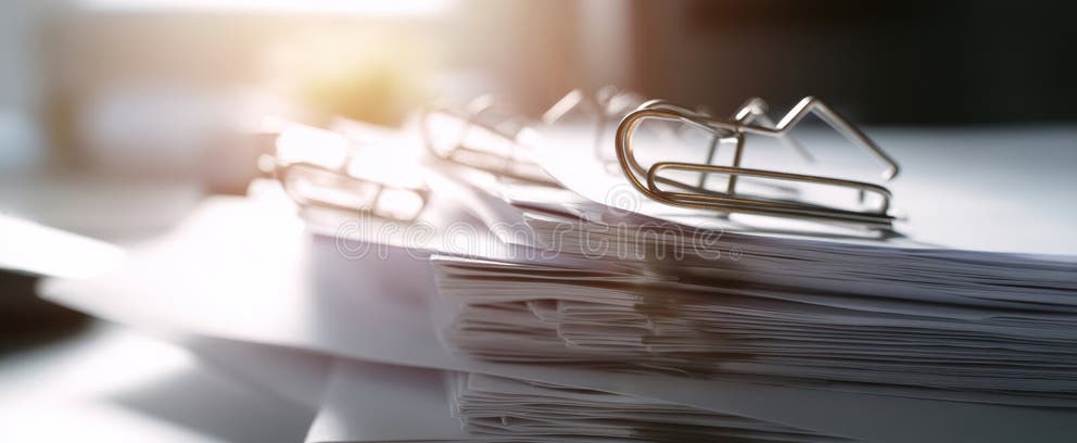 The Stack of Organized Papers with Binder Clips in a Bright Workspace ...