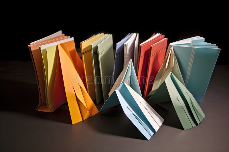 Stack of Origami Books, Each Opened To a Different Page and with Paper ...