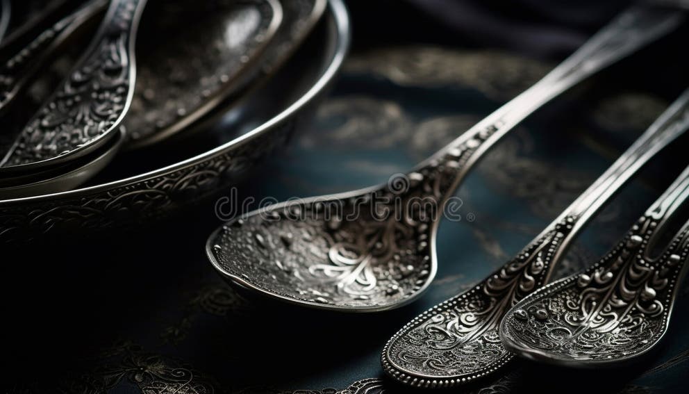 A Stack of Ornate Silverware, a Luxurious Lunch Arrangement Generated ...