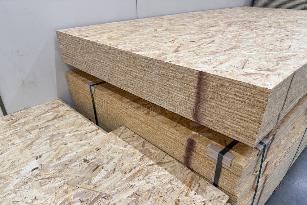 Stack of OSB Panels in a Hardware Store, Close-up Stock Image - Image ...