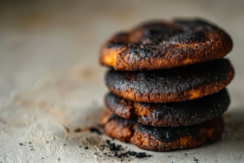 A Stack of Overcooked, Burnt Cookies on a Dark Slate Surface ...