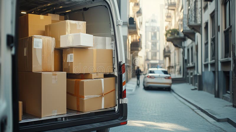 Stack of Packages in Various Sizes Left on a Doorstep, Bathed in Soft ...