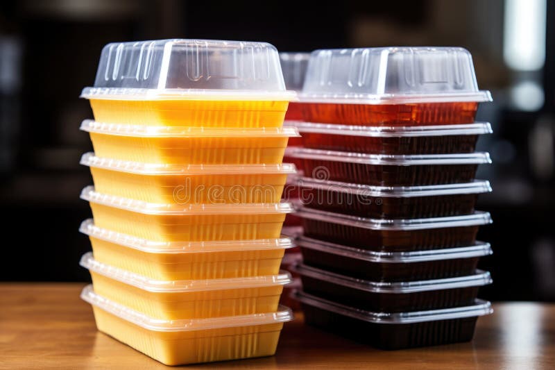 A Stack of Packed Fast Food Containers Stock Image - Image of togo ...