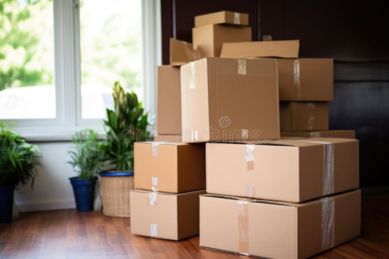 Stack of Packing Boxes Ready for a Moving Van Stock Illustration - Illustration of generative ...