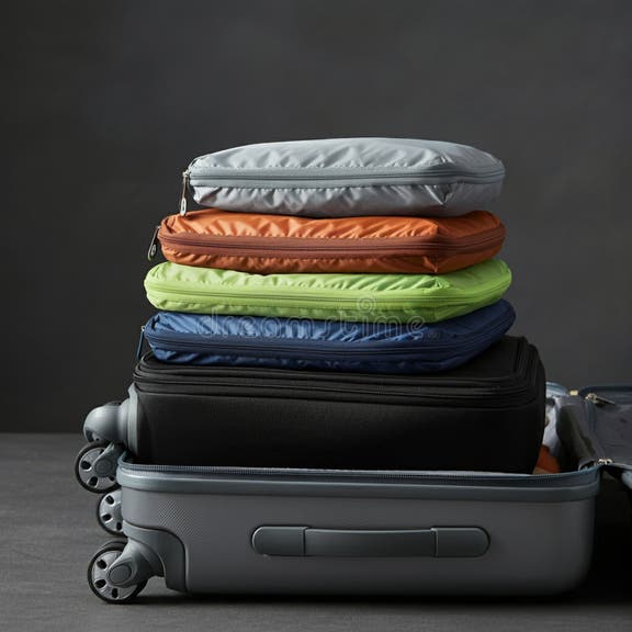 A Stack of Packing Cubes Sits Neatly Atop an Open Gray Hard-shell ...