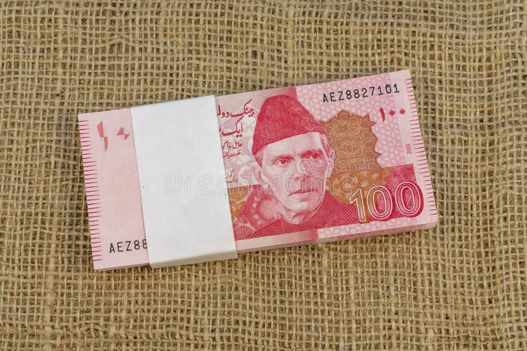 Stack of Pakistani 100 Rupee Banknotes on Burlap Background Stock Image ...