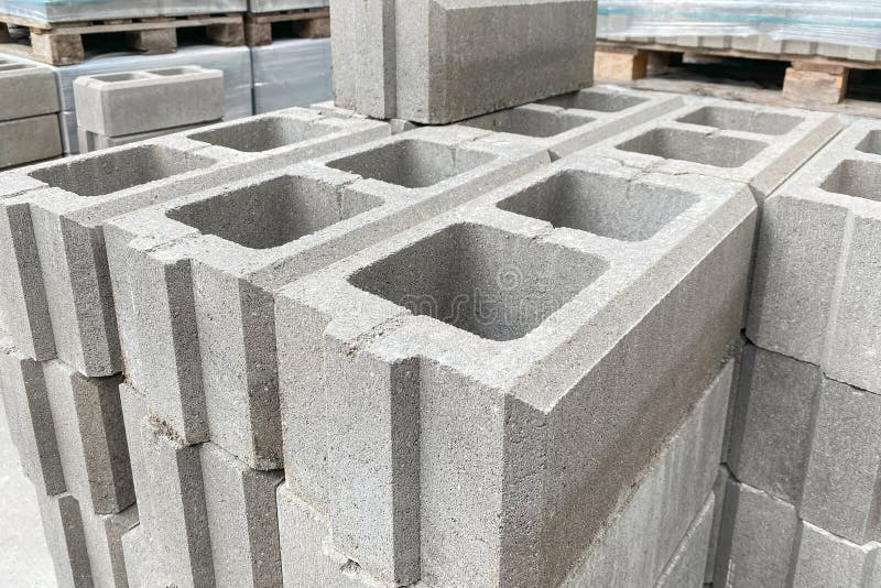 Stack on Pallet of Concrete Cinder Blocks, Grey Uniformed Brick Shapes ...