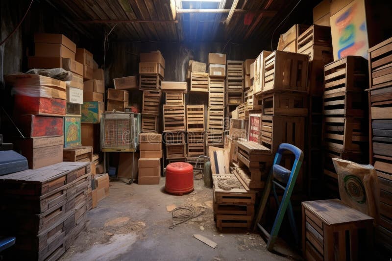 Stack of Pallets and Cardboard Boxes in Storage Area Stock Illustration ...