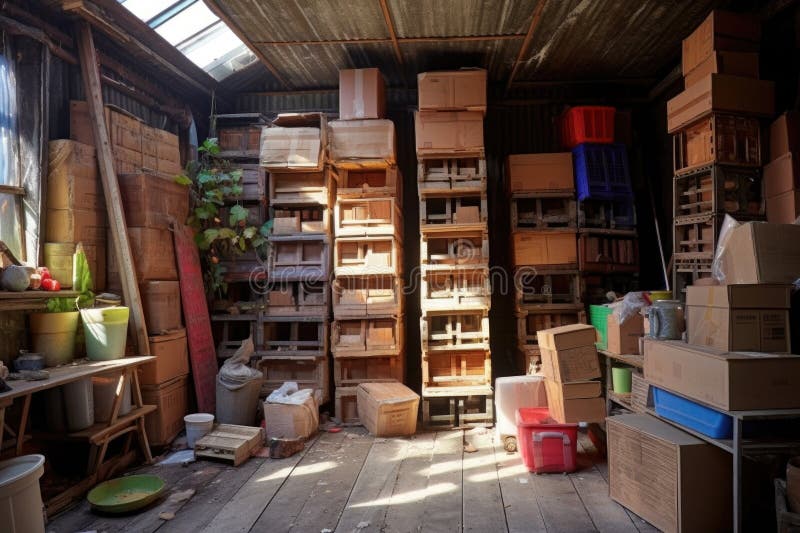 Stack of Pallets and Cardboard Boxes in Storage Area Stock Illustration ...