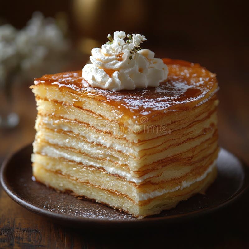 Stack of Pancake Topped with Whipped Cream and Powdered Sugar (AI ...