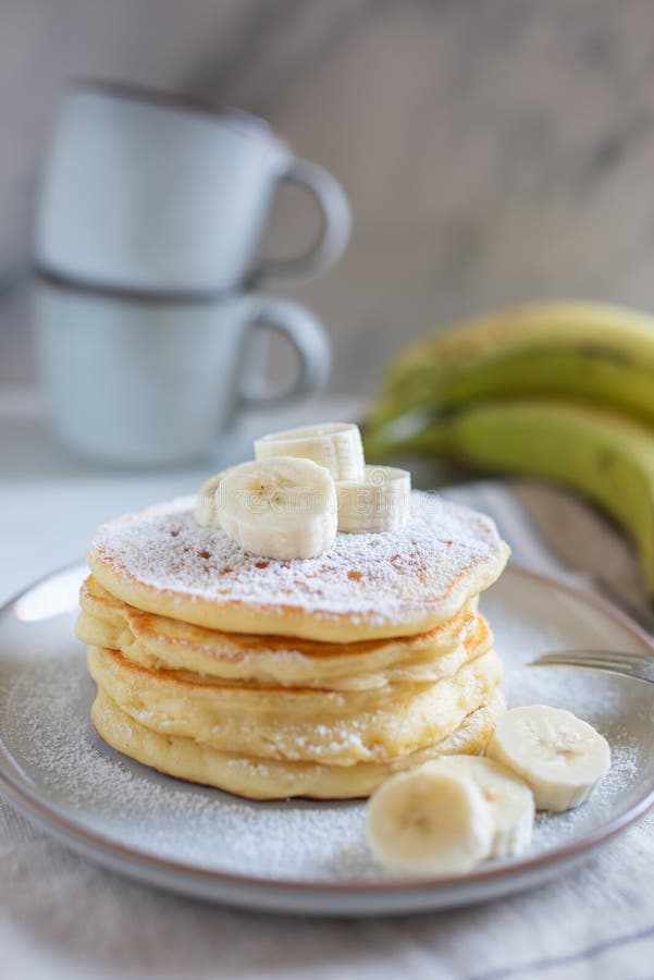 Stack of Pancakes with Banana Slices Stock Illustration - Illustration ...