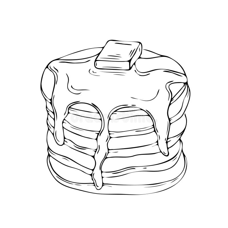 Stack of Pancakes with Berries. Hand Drawn Vector Illustration Stock ...