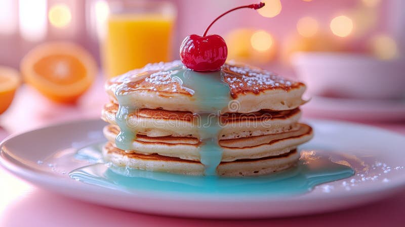 Stack Pancakes Blue Syrup Cherry Top Stock Photos - Free & Royalty-Free ...