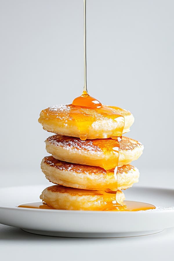 Stack of Pancakes with Butter and Dripping Syrup on Yellow Background ...
