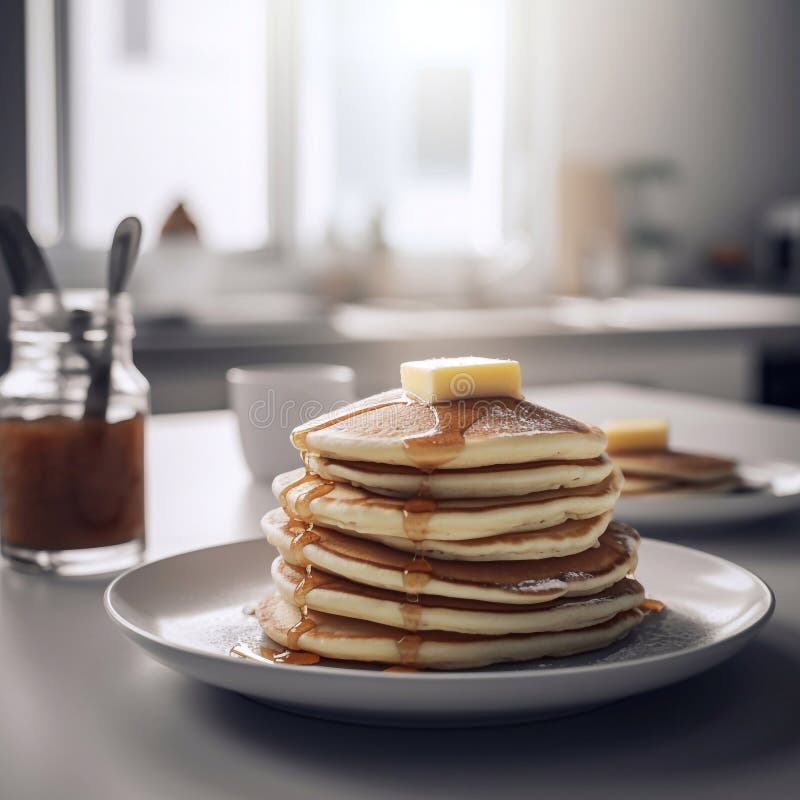 A Stack of Pancakes with Butter and Syrup, for Breakfast Stock ...