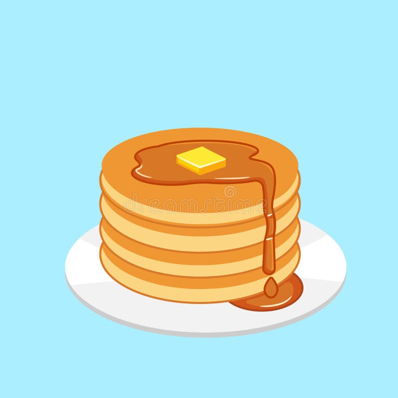 Stack of Pancakes with Butter and Syrup on Plate Vector Cartoon Design ...