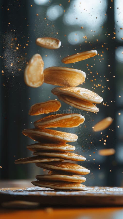 Dynamic Stack of Pancakes in Mid-Air Stock Illustration - Illustration ...
