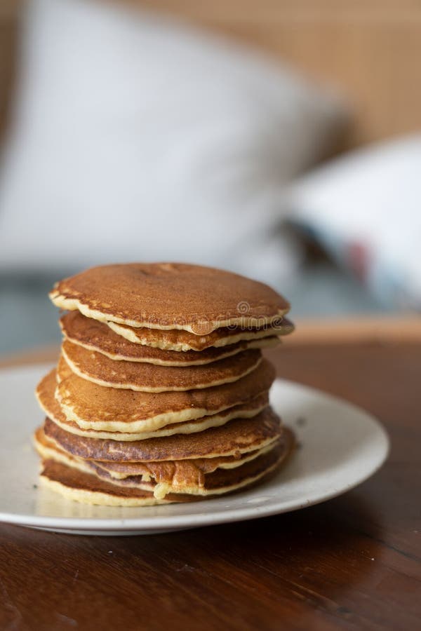 Stack of Pancakes on the Ceramic White Plate Stock Photo - Image of ...