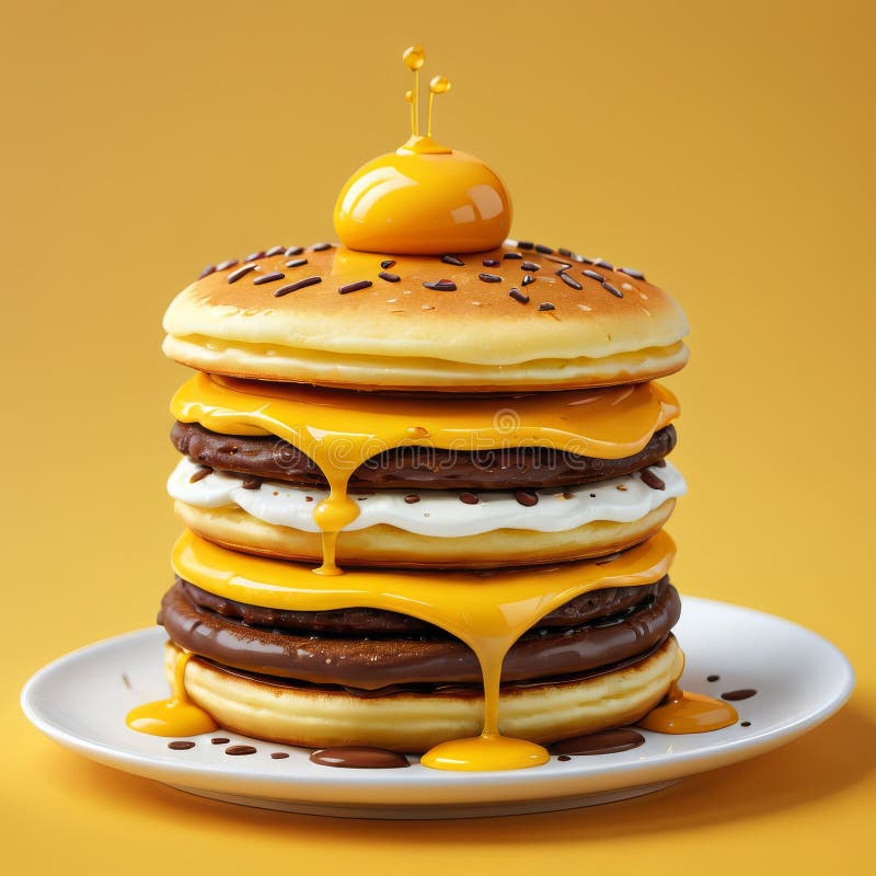 Stack of Pancakes with Chocolate and Syrup Stock Image - Image of ...