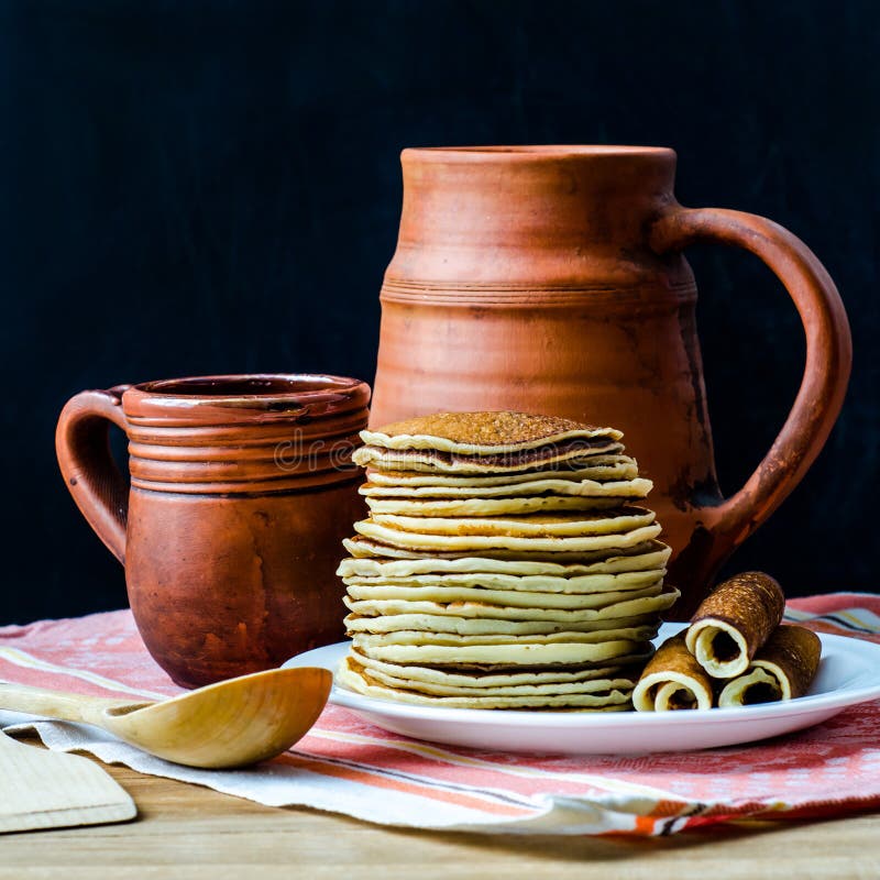 Stack Pancakes Clay Jug Mug Stock Photos - Free & Royalty-Free Stock ...