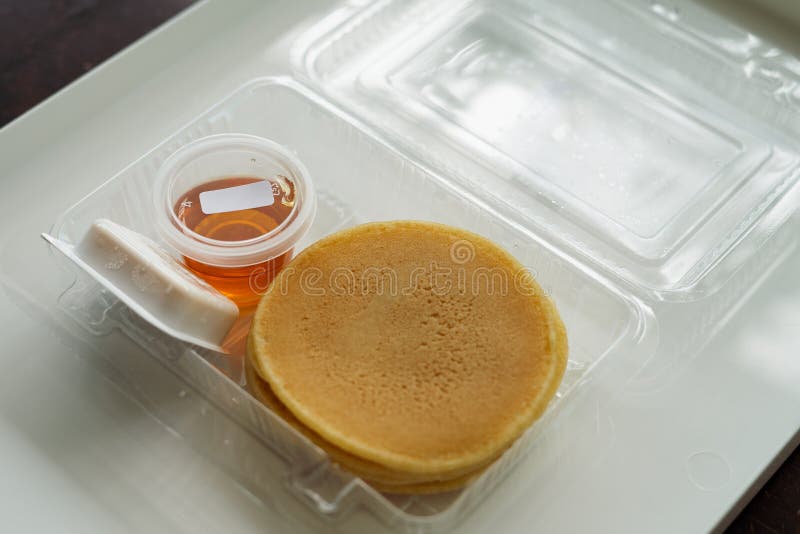 Stack of Pancakes in a Container Transparent Clear Box with Honey and ...
