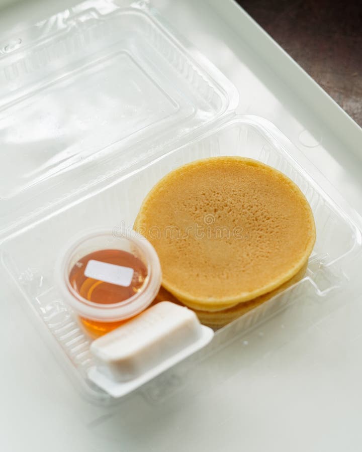 Stack of Pancakes in a Container Transparent Clear Box with Honey and ...