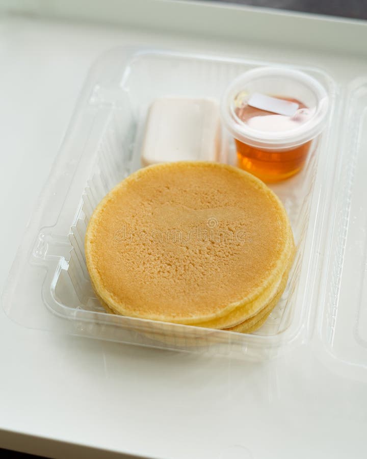 Stack of Pancakes in a Container Transparent Clear Box with Honey and ...