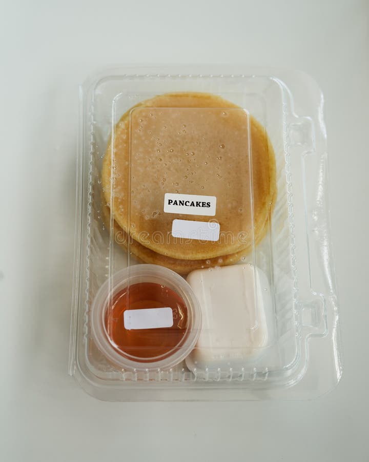 Stack of Pancakes in a Container Transparent Clear Box with Honey and ...