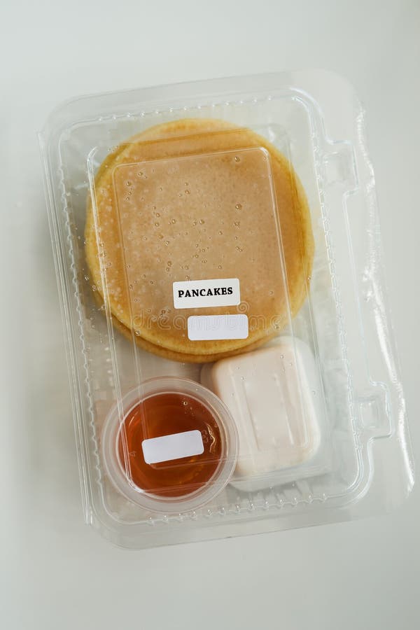 Stack of Pancakes in a Container Transparent Clear Box with Honey and ...