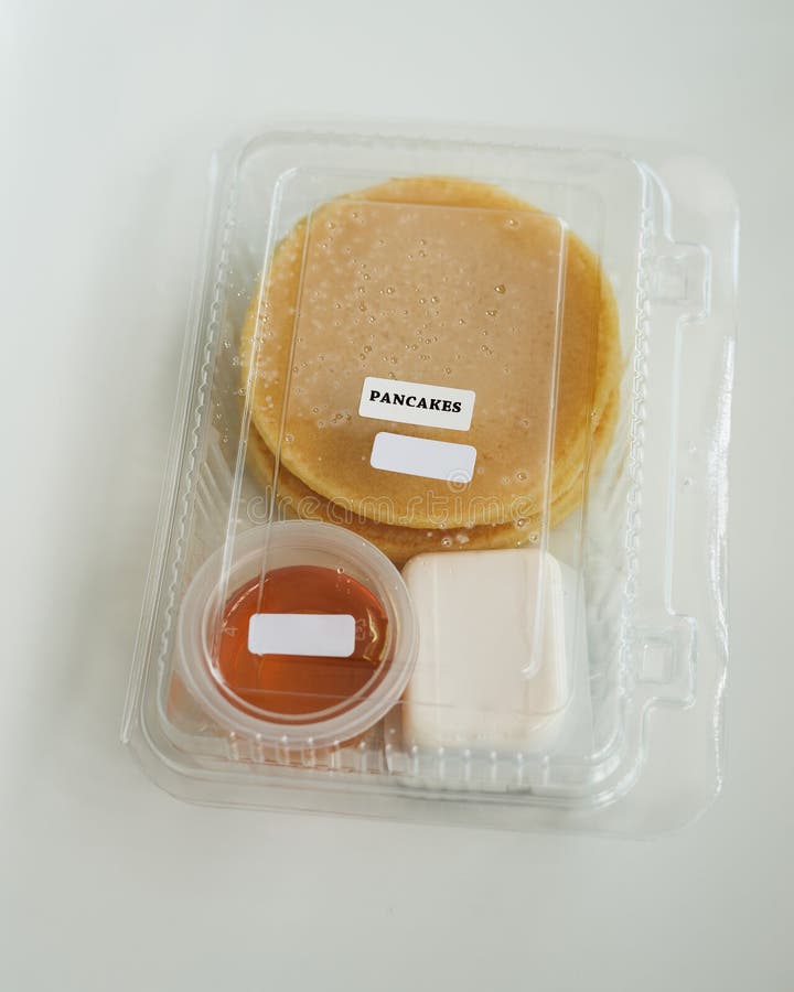 Stack of Pancakes in a Container Transparent Clear Box with Honey and ...