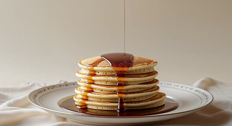 A Stack of Pancakes Covered in Syrup on a Plate Stock Image - Image of ...