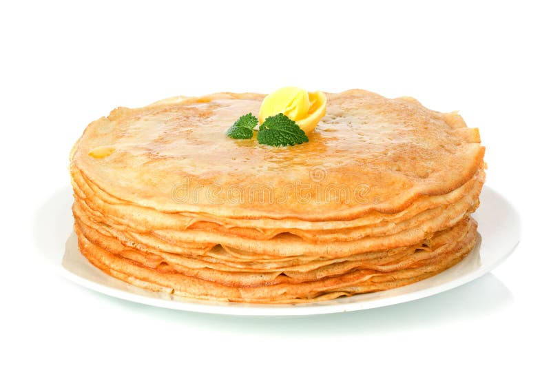 Stack of Crepes on Kitchen Table. Pancakes for Breakfast, Food ...