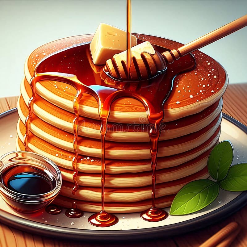 A Stack of Pancakes with Dripping Honey and Butter, Digital Art Stock ...