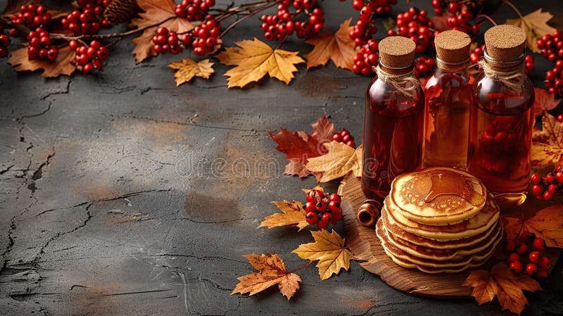 A Stack of Pancakes Drizzled with Syrup and Surrounded by Fall Foliage ...
