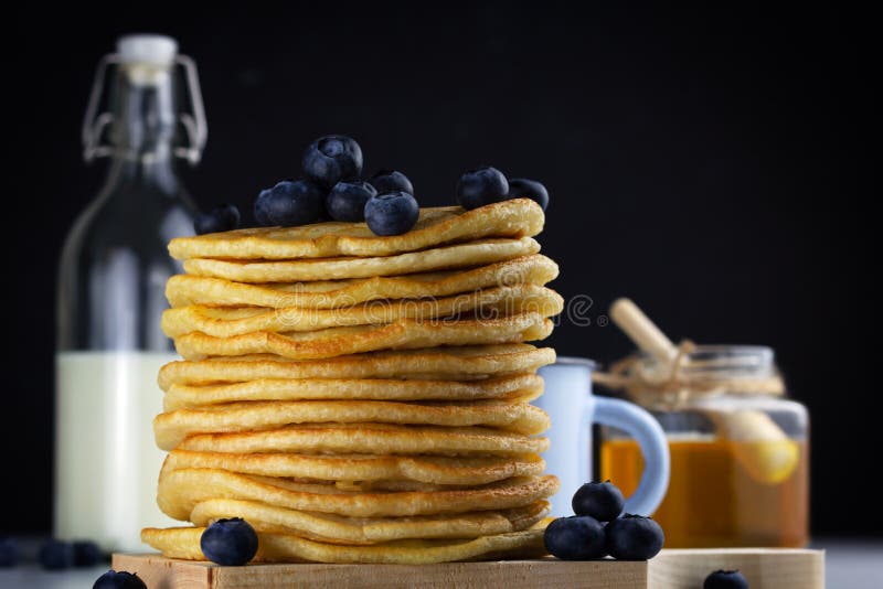 Stack of Pancakes with Fresh Blueberry and Honey Stock Photo - Image of ...