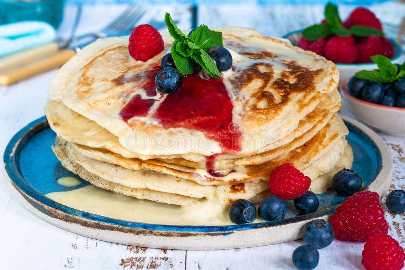 A Stack of Pancakes with Fresh Fruit Stock Photo - Image of nutrition ...