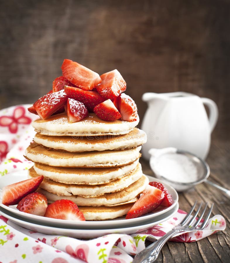 Stack of Pancakes with Fresh Strawberry Stock Image - Image of baked ...
