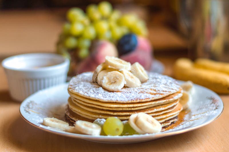 Stack of Pancakes with Fruits and Caramel Stock Image - Image of fruits ...